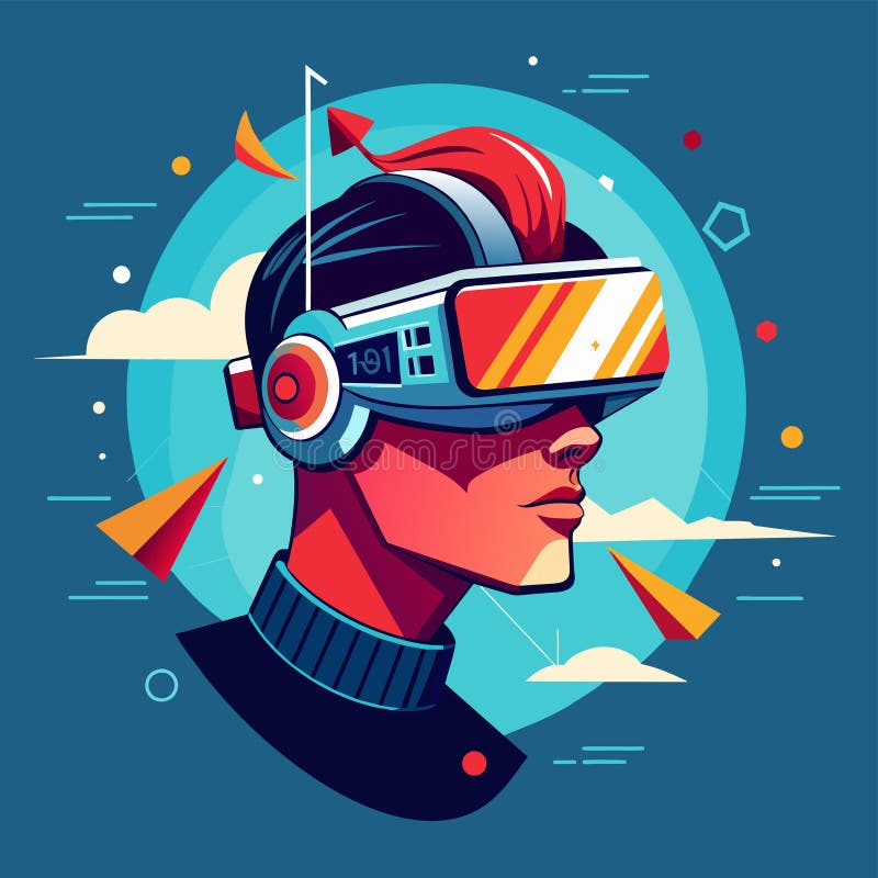 A Man is Wearing a Virtual Reality Headset, Man Head with Virtual ...