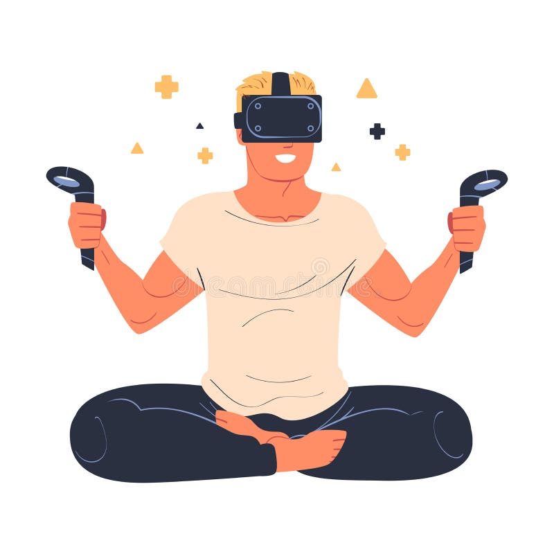 Man Wearing Virtual Reality Headset Immersed in Abstract VR World ... Man Wearing Virtual Reality Headset Immersed in Abstract VR World ...