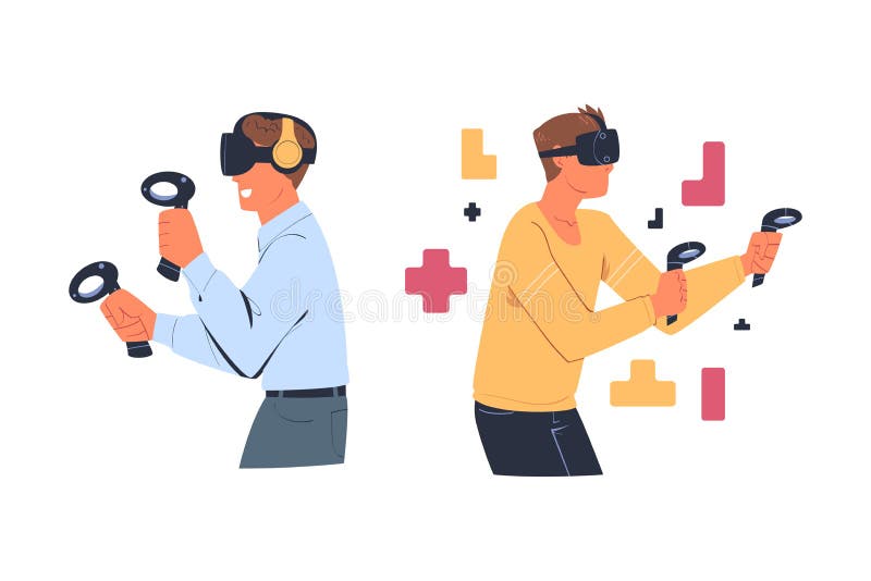 Man Wearing Virtual Reality Headset Immersed in Abstract VR World ... Man Wearing Virtual Reality Headset Immersed in Abstract VR World ...