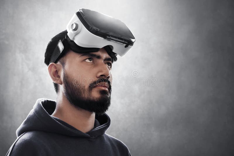 Man Wearing Virtual Reality Headset Stock Image - Image of experience ...