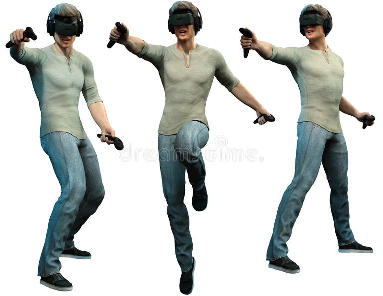 Man Wearing Virtual Reality Helmet 3D Illustration Stock Illustration ...