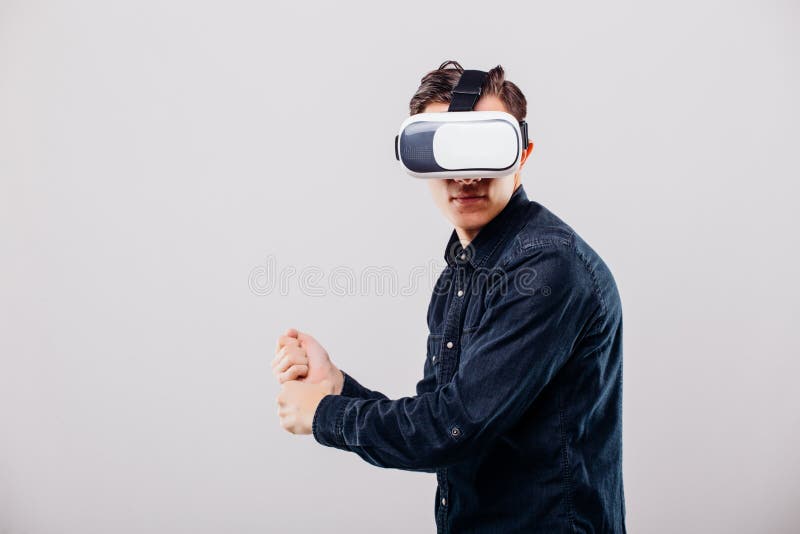 Man Wearing Virtual Reality Using a VR Headset Stock Image - Image of ...