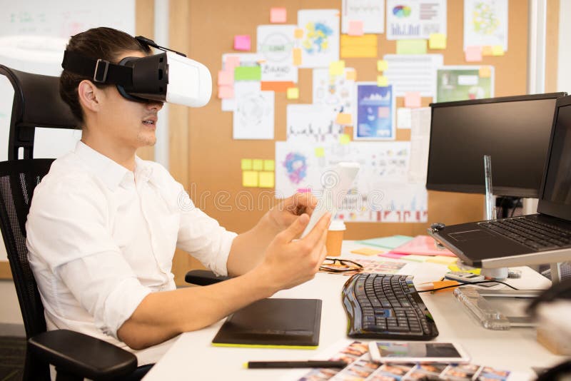 Man Wearing Vr Glasses in Creative Office Stock Image - Image of cool ...