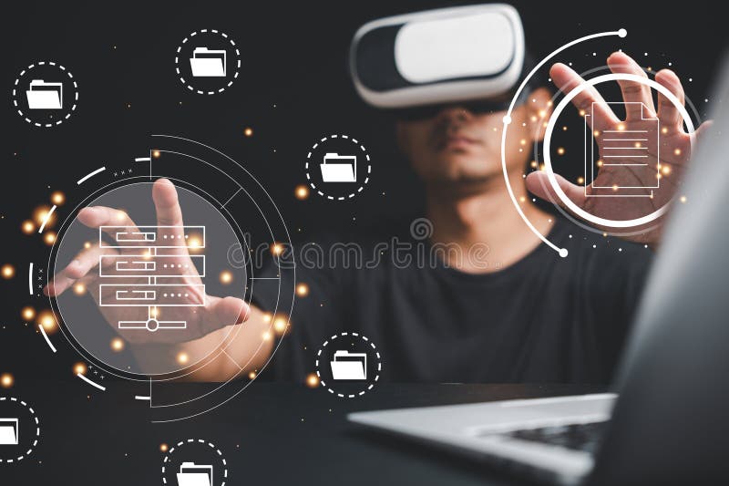 It Consultant in Virtual Reality VR Working with a Document Management ...