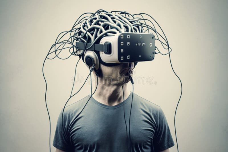 Man Wearing a VR Headset, with Wires Coming Out of His Head ...