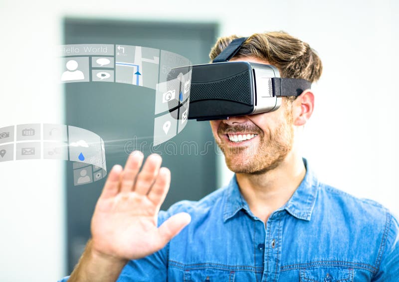 Man Wearing VR Virtual Reality Headset with Interface Stock Photo ...