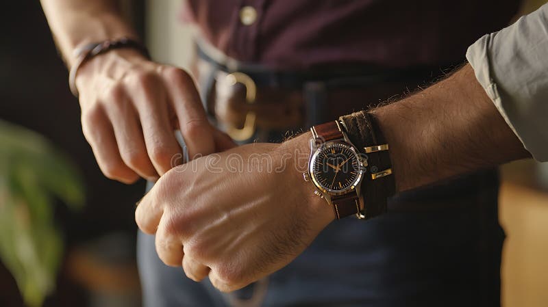 A Man is Wearing a Watch and Adjusting it Stock Photo - Image of ...