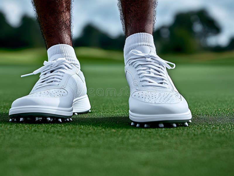 A Man Wearing White Golf Shoes on a Golf Course Stock Image - Image of ...