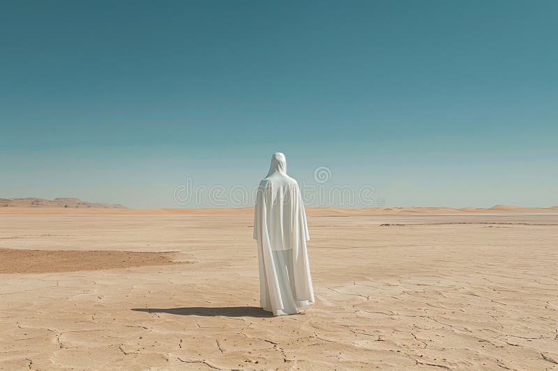 A Man in Wearing White Robes Standing on the Desert. AI Generated Stock ...