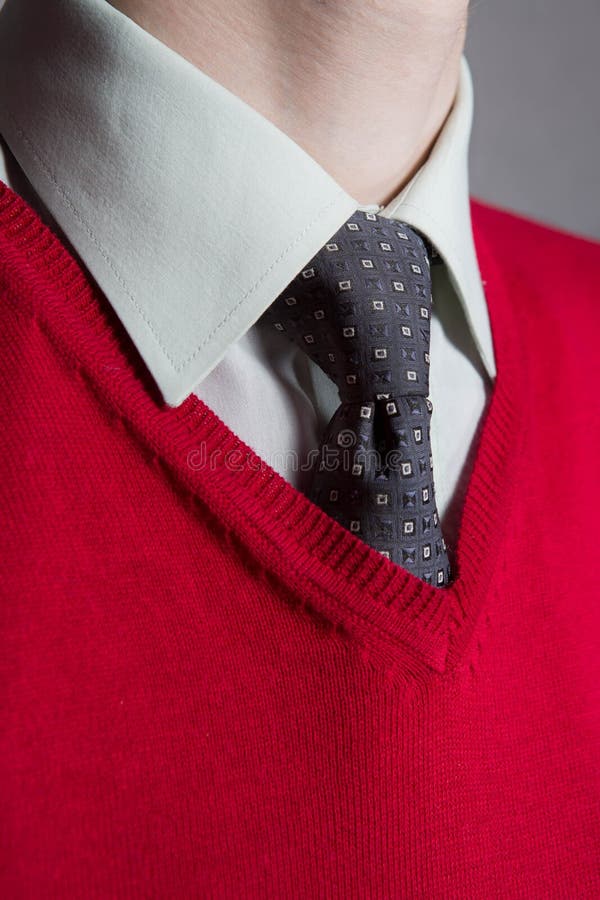 Man Wearing White Shirt, Red Sweater and Necktie Stock Image - Image of ...