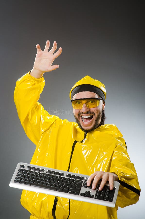 Man Wearing Yellow Suit with Keyboard Stock Photo - Image of comic ...