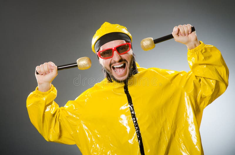 Man Wearing Yellow Suit with Mic Stock Image - Image of microphone ...