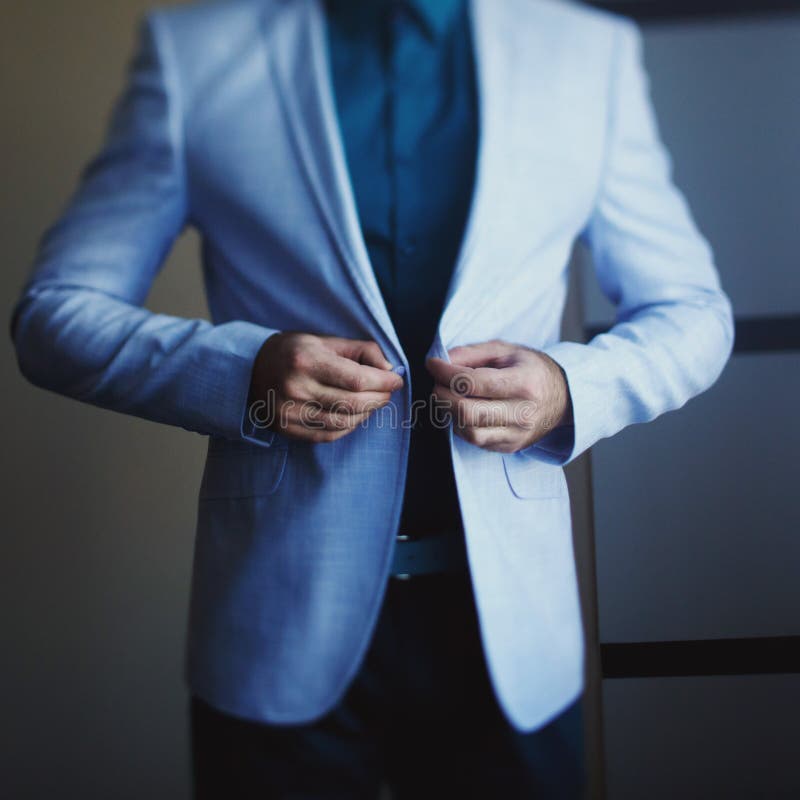 Man Wears Light Blue Jacket Stock Photo - Image of body, celebration ...