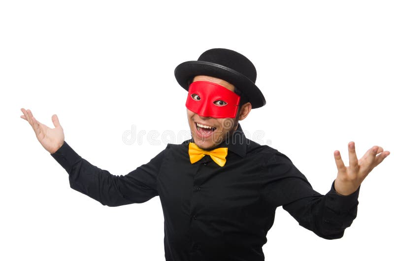 A Man Wears Red Mask Isolated On The White Stock Image - Image of mask ...