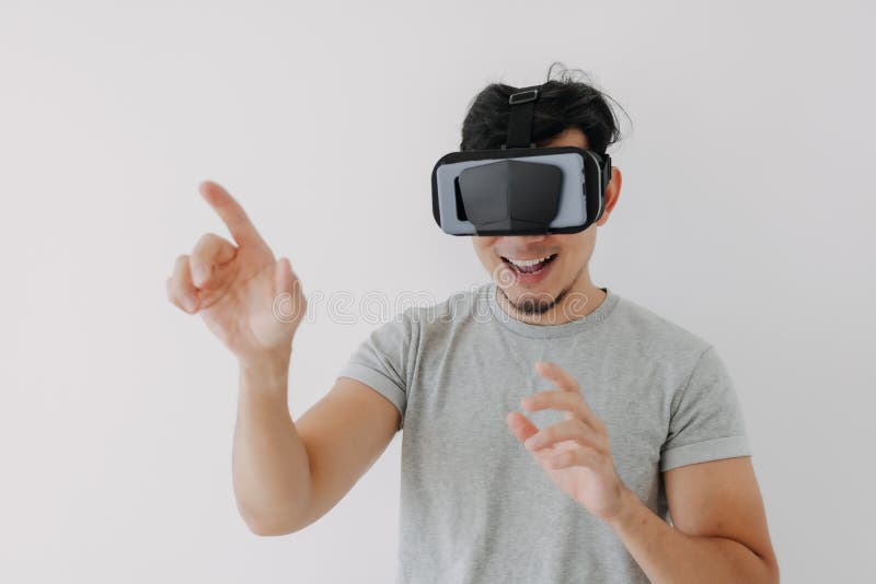 Man Wears Virtual Glasses for Interactive Virtual Meta World Technology ...