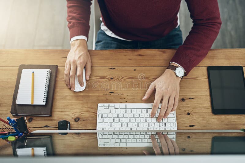 Man, Web Designer or Hands on Keyboard in Top View for Online Research ...