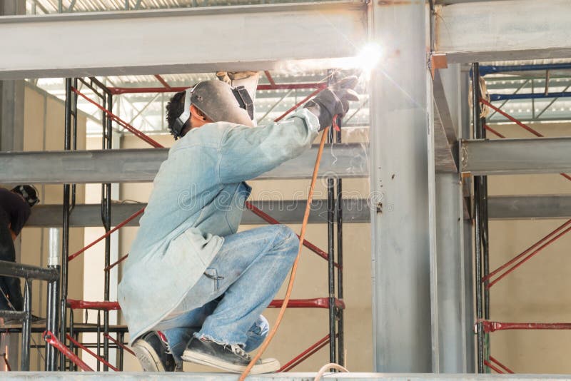 Man Weld a Metal with a Welding Machine. Stock Photo - Image of people ...