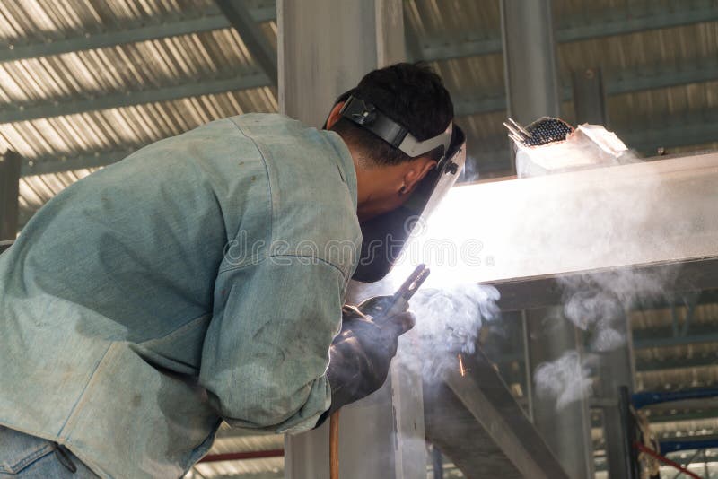 Man Weld a Metal with a Welding Machine. Stock Photo - Image of ...