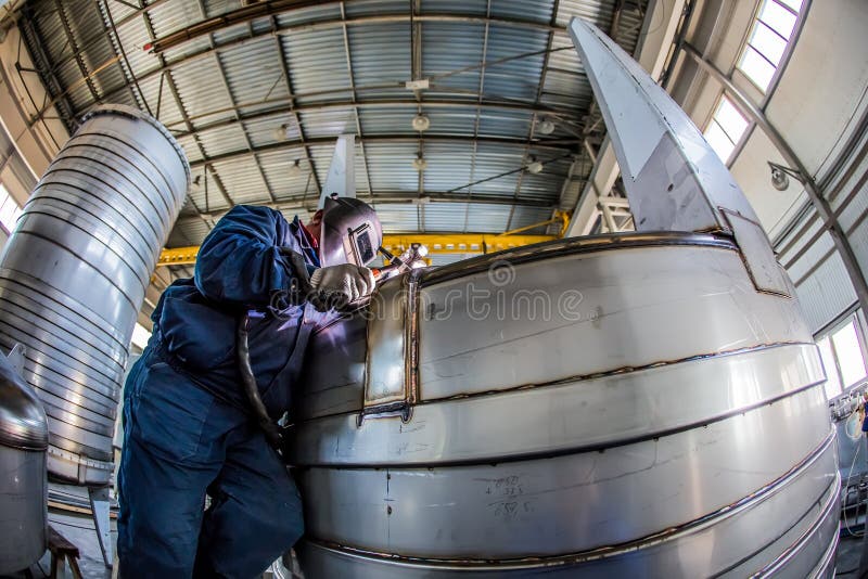 Man Welding With Reflection Of Sparks On Visor Stock Photo - Image of ...
