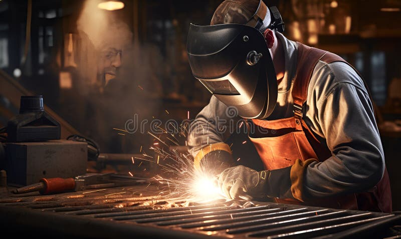 Man is Welding with Sparks, Ai Generative Stock Illustration ...