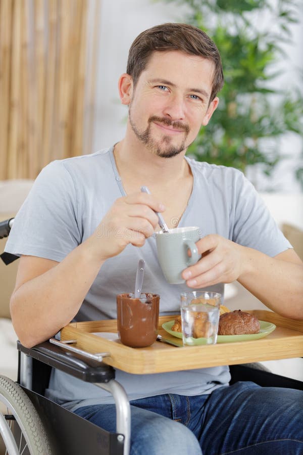 Man in Wheelchair Having Breakfast Stock Image - Image of luck, rest ...