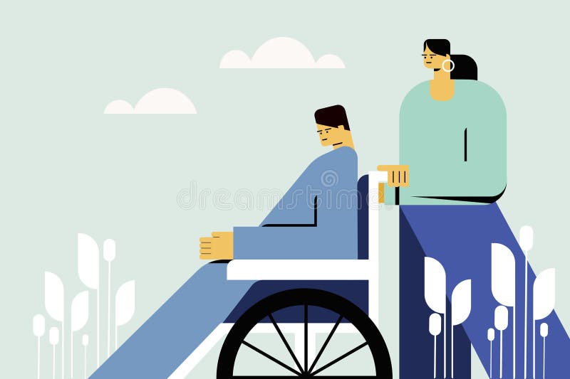 A Woman Accompanying an Man Sitting in a Wheel Chair in the Outdoor ...