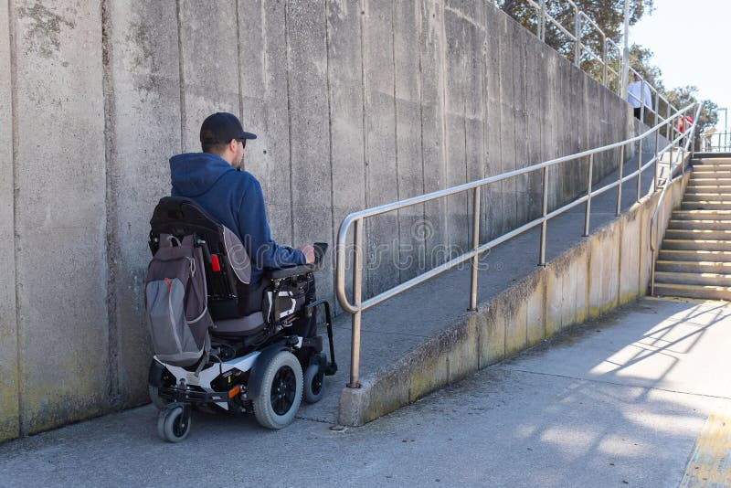 Man on a Wheelchair on Ramp. Stock Photo - Image of cheerful, caucasian ...