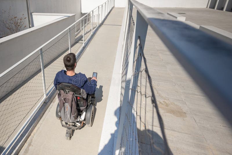 Man in a Wheelchair Use a Ramp Stock Photo - Image of accessibility ...