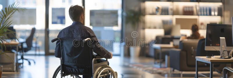 Man in a Wheelchair Working in a Spacious Modern Office with Open Floor ...
