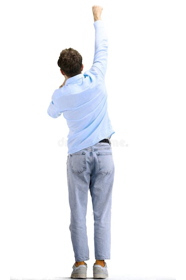 A Man, on a White Background, in Full Height, Rejoices Stock Photo ...