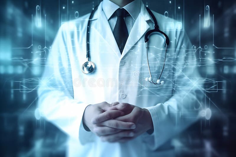 3Man_in_white_coat_hovering_over_a_symbol_design Stock Image - Image of ...