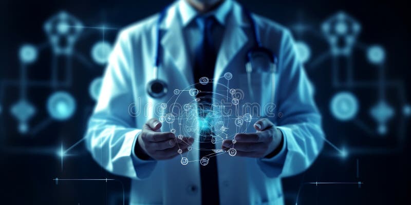 1Man_in_white_coat_hovering_over_a_symbol_design Stock Image - Image of ...