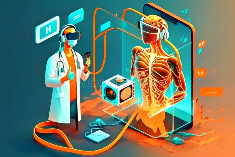 Man in White Coat is Using Phone with Skeleton on it Generative AI ...