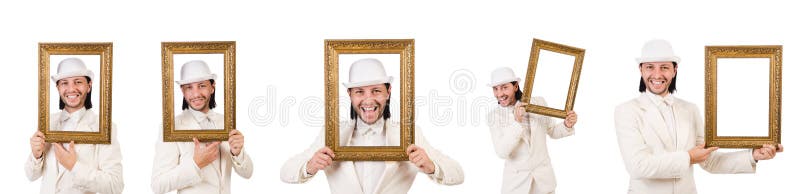 Man in White Costume with Picture Frame Stock Photo - Image of fashion ...