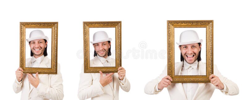 Man in White Costume with Picture Frame Stock Photo - Image of beaver ...