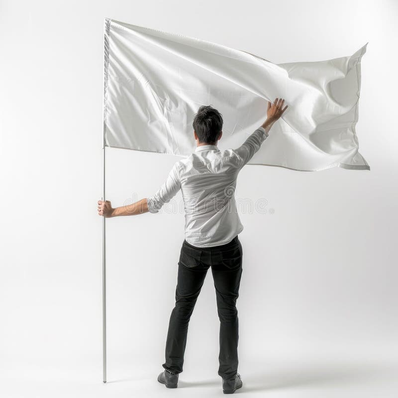 Man with White Flag Unveiling the Future. Generative Ai Stock ...