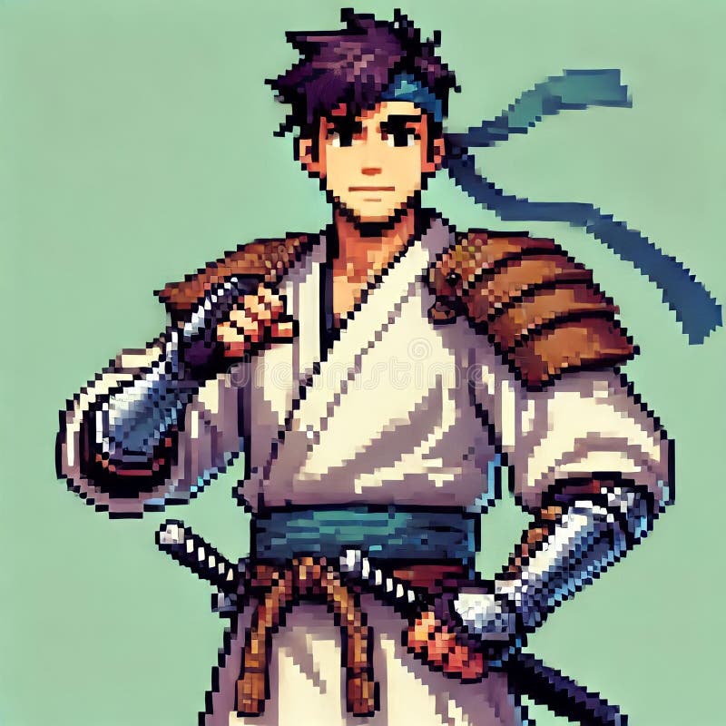 A Man in a White Kimono is Holding a Sword and Pointing at the Camera ...