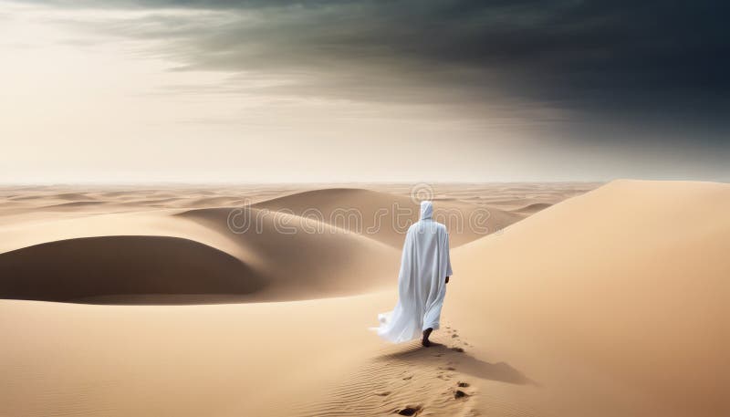 Man White Robe Walks Across Desert Stock Photos - Free & Royalty-Free ...