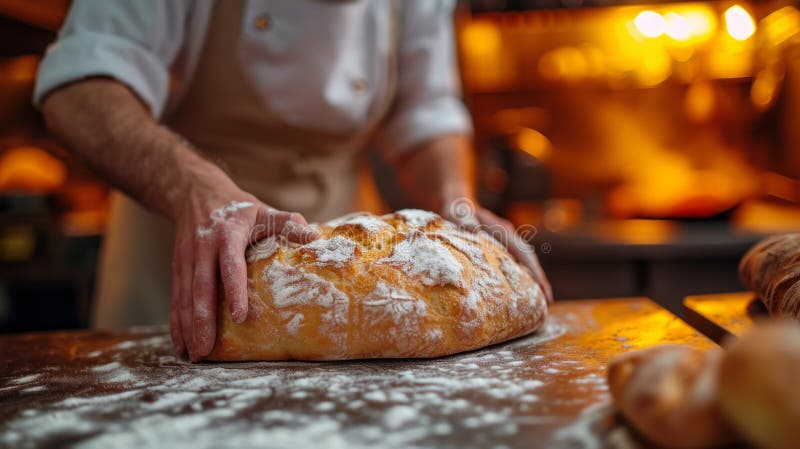 A Man in a White Shirt Kneading Bread on Top of Table, AI Stock Image ...
