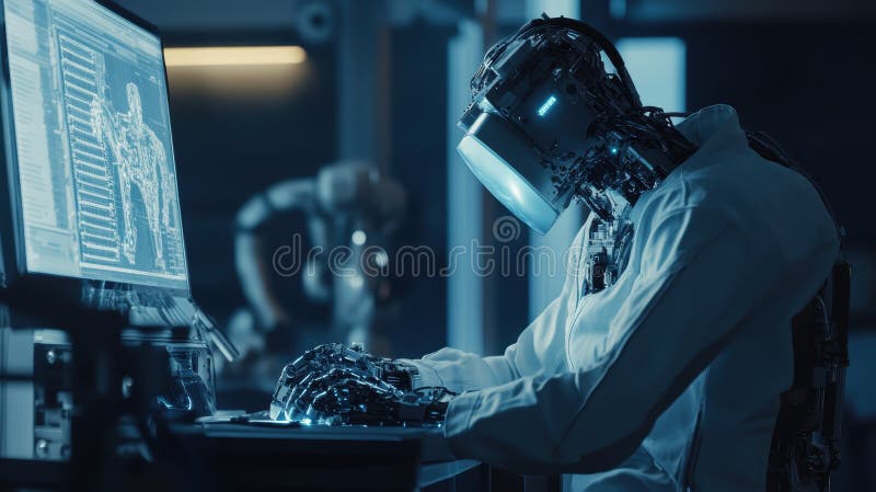 A Man in a White Shirt and a Mask on a Computer Stock Illustration ...