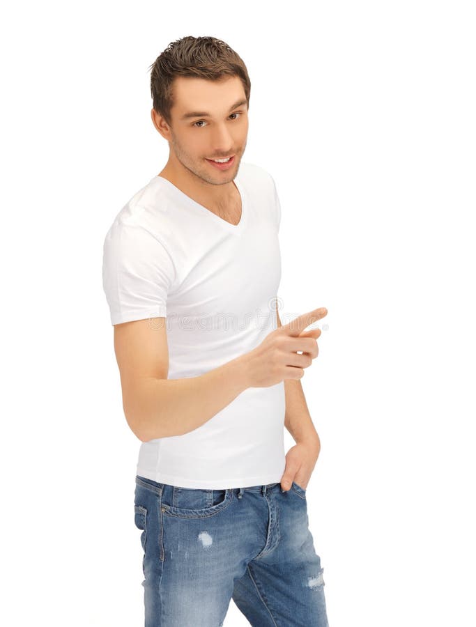 Man in White Shirt Pointing His Finger Stock Image - Image of happy ...