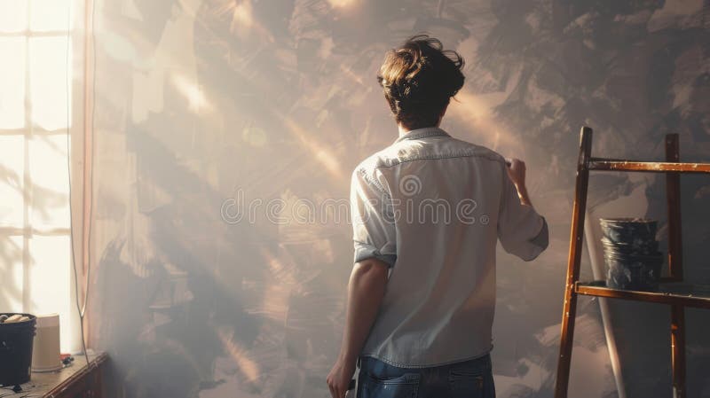 Artist Contemplating Artwork in Studio Stock Image - Image of home ...