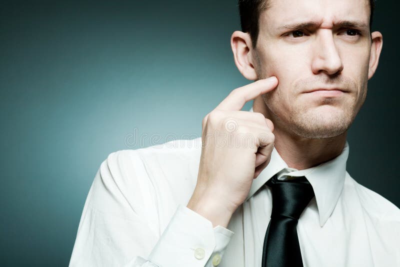 Man in White Shirt Thinking of the Great Idea. Stock Image - Image of ...