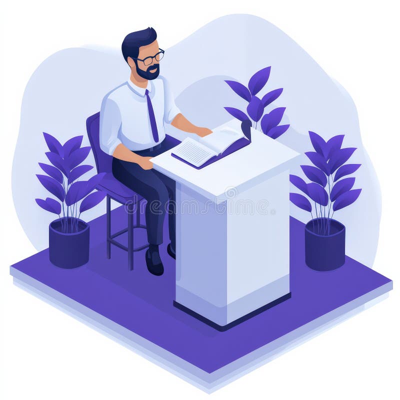 Isometric Business Analyst Working with Documents Stock Illustration ...