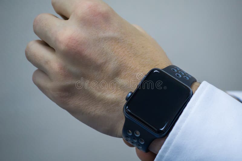 Man in White Shirt Wearing Smart Watch Stock Image - Image of internet ...