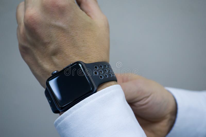 Man in White Shirt Wearing Smart Watch Stock Image - Image of email ...