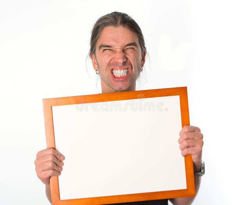 Man with white signboard stock image. Image of angry - 34862795