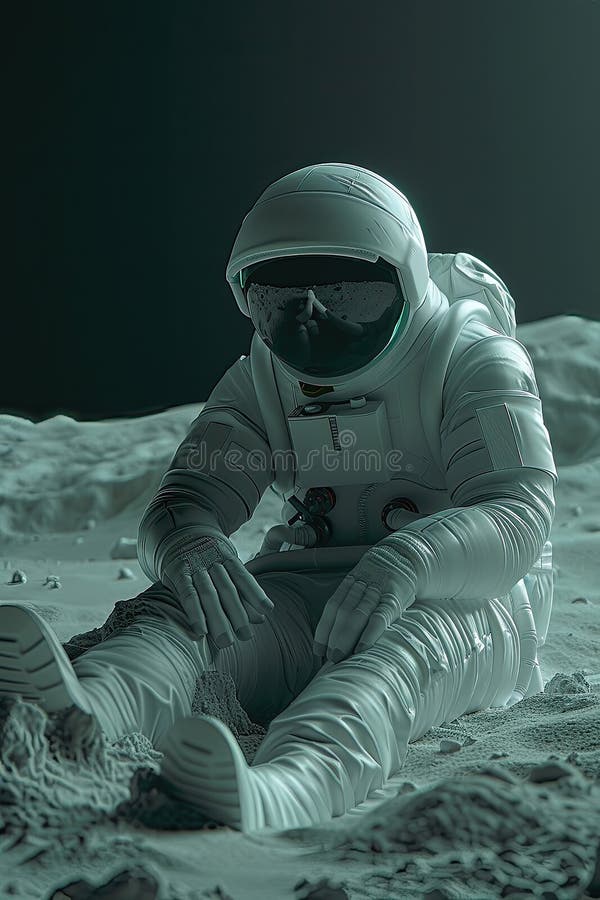 A Man in a White Space Suit is Sitting on the Ground Stock Image ...