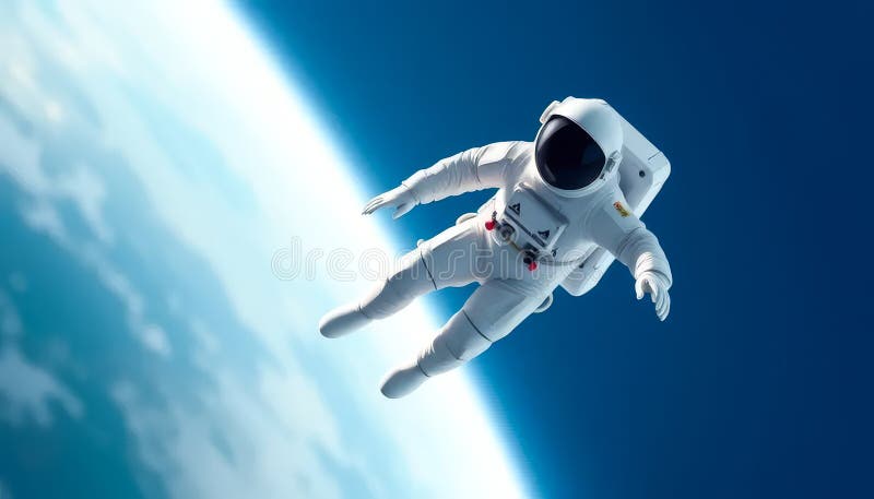 Man in a White Spacesuit is Flying through Space Stock Photo - Image of ...