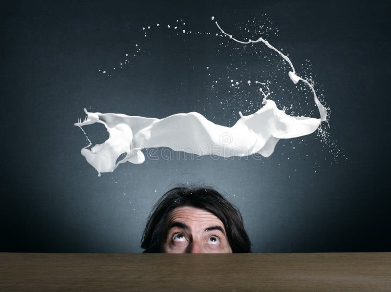 Man and White Spray of Liquid. Stock Image - Image of milk, horror ...
